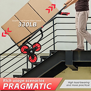 Teprovo Stair Climbing Hand Truck 440lb，Heavy Duty Dolly Cart for Stairs，Thickened Upgraded Steel Tube Folding Stair Climbing Trolley with Six Wheels and Telescoping Handle