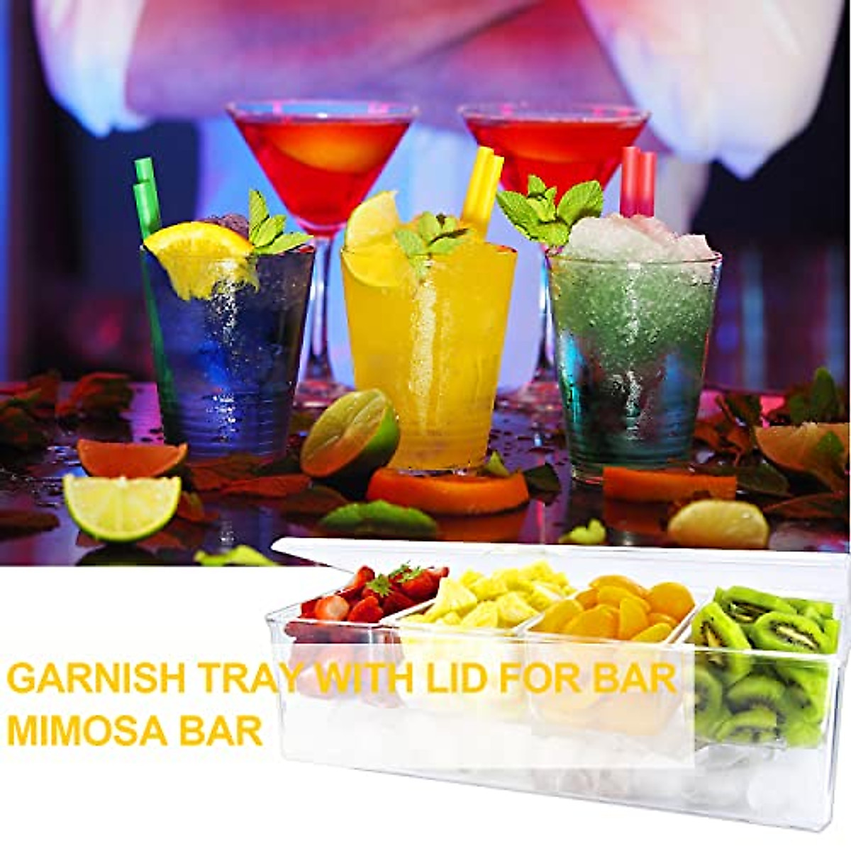 Yatmung Chilled Condiment Server with Lid, Serving Platter and Tray for Parties on Ice Party Tray for Serving Food Fruit Tray for Bar Condiment Tray with Lid