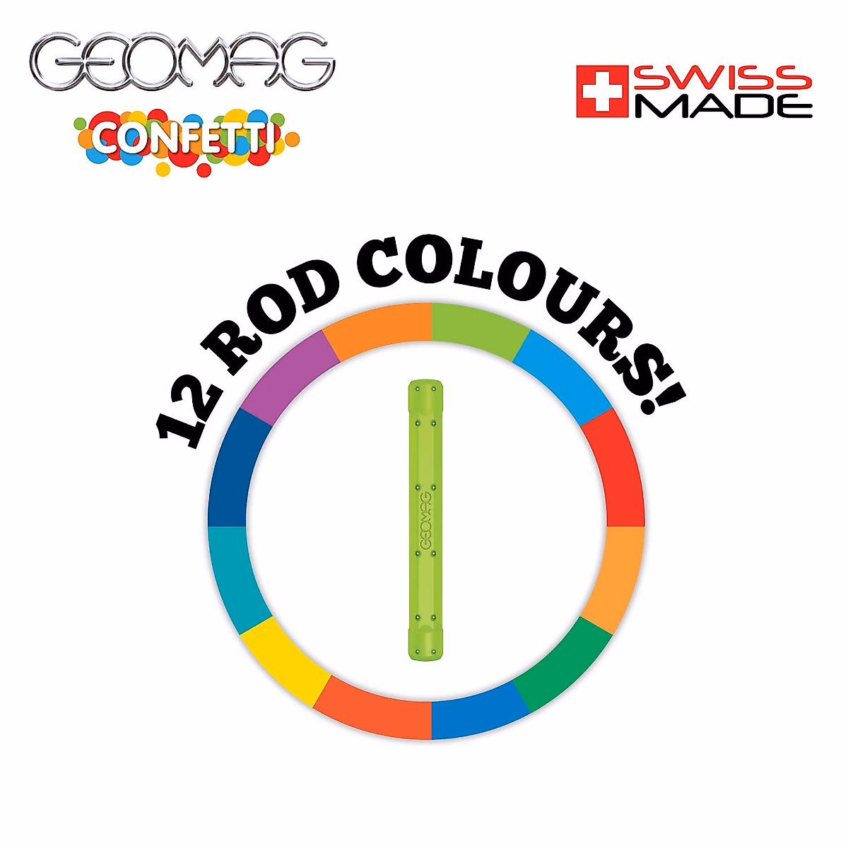 Geomag Magnetic Sticks and Balls Building Set | Magnet Toys for STEM, Creative, Educational Construction Play | Swiss-Made Innovation | Confetti 88 Piece Age 3+