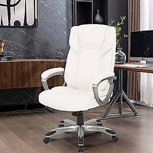 JC Home Executive Swivel Desk Silver Finished Padded Armrest and Chrome Frame Office Chair, Large, Ivory