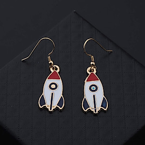 TIIMG Dainty Rocket Ship Gift Astronomy Gift Astronaut Gift Rocket Space Ship Pendant Earrings Space Lover Gift Sci-Fi Jewelry (new rocket earring)