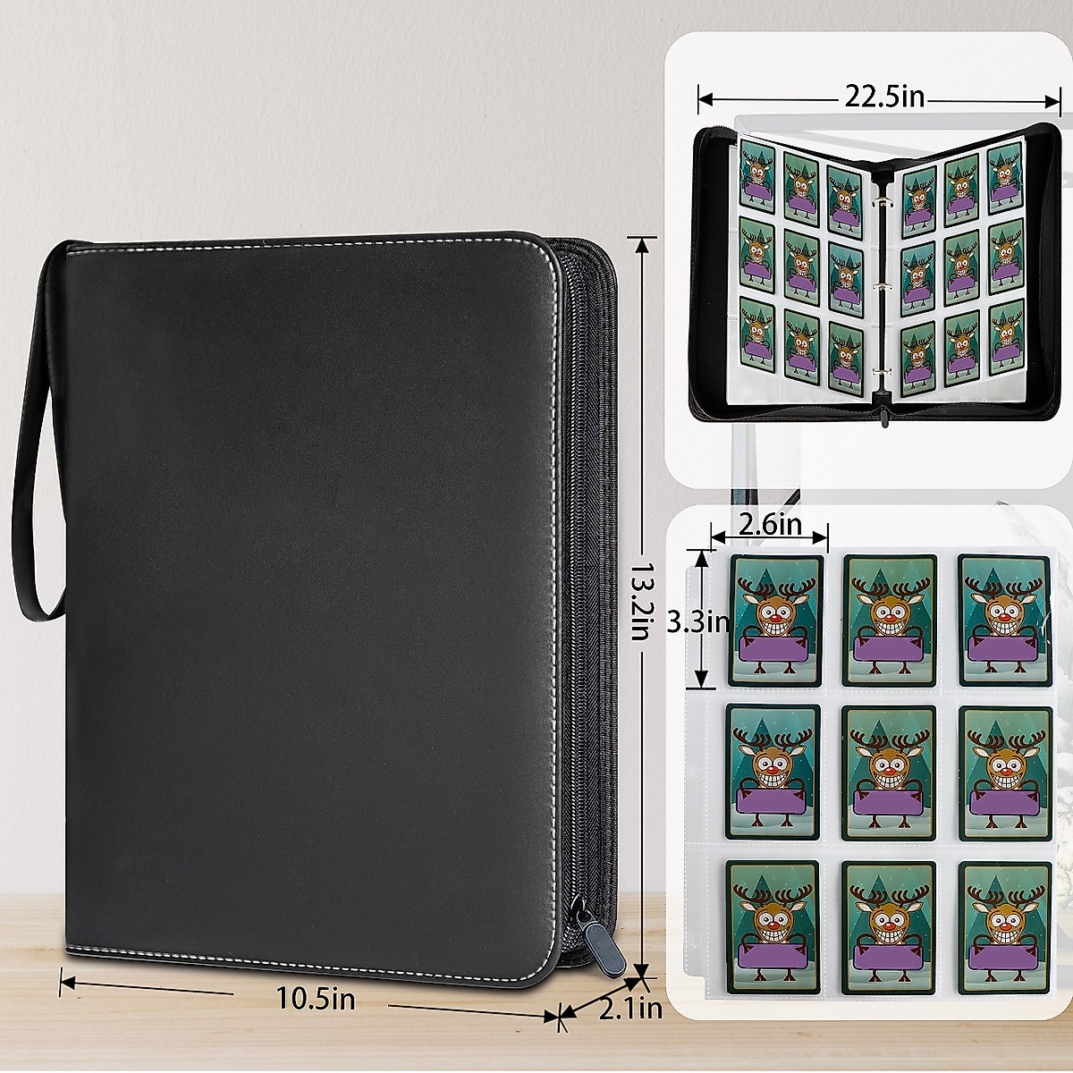 Binceen Trading Card Binder 900 Pockets, Portable Premium Card Album, Sturdy Card Holder Folders with Zipper for Baseball, Basketball and Football Cards (black)