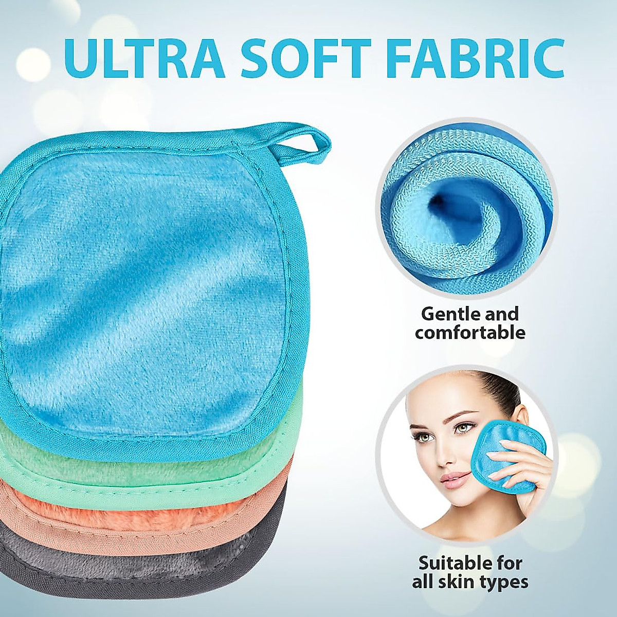 Orighty Reusable Makeup Remover Pads 24 Pack, Microfiber Makeup Remover Cloths Cotton Rounds, Eco-friendly Face Pads for All Skin Types, Makeup Wipes for Facial Cleansing, Ideal for Women 5 x 5’’