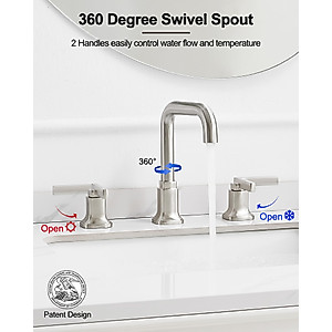 HOIGY 8 Inch Widespread Bathroom Faucet Brushed Nickel Bathroom Sink Faucet 3 Hole, 360 Degree Swivel Bathroom Faucets for Sink, 2 Handles Bath Faucet with Pop-Up Drain, 5 Mins Easy Installation