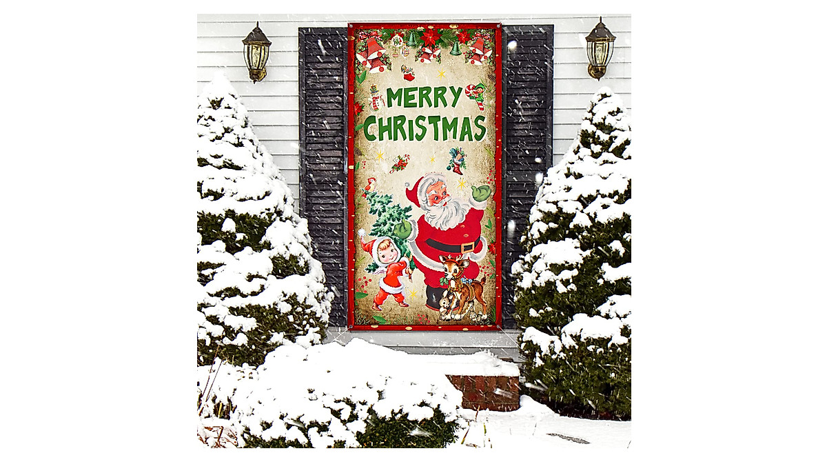 Vintage Christmas Door Cover for Festive Celebrations