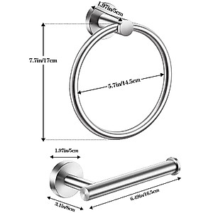 Pynsseu Brushed Nickel Toilet Paper Holder and Hand Towel Ring, 2 Pieces Bathroom Accessories SUS 304 Stainless Steel Wall Mount Hardware Set