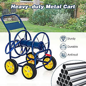 Goplus Garden Hose Reel Cart, Heavy Duty Water Planting Cart w/Non-slip Crank Handle, 4 Solid Wheels, Outdoor Hose Reel Holds 330 FT of 3/4", 5/8” & 400 FT of 1/2" Hose for Garden Yard Lawn Farm