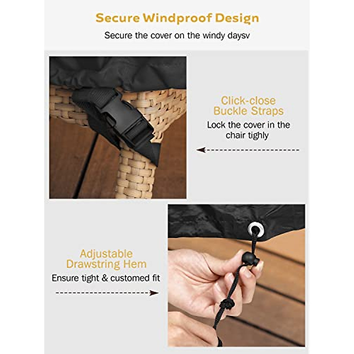 Patio Chair Covers Waterproof, Heavy Duty Outdoor Lounge Deep Seat Chair Cover, Lawn Patio Furniture Covers 2 Pack Fits up to 30W x 37D x 31H inches | Black