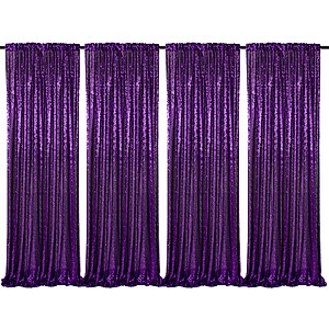 Purple Sequin Backdrop Curtain 4 Packs 2ftx8ft Sparkly Glitter Wedding Party Photography Background Drapes for Birthday Prom Decoration