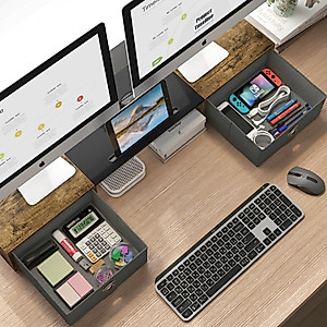 WESTREE Dual Monitor Stand Riser with Two Drawers, Extra Large Storage Monitor Stand for 2 Monitors, Computer Monitor Stand with Solt, Desktop Oraganizer Stand for Computer,Laptop,Screen,Printer,TV