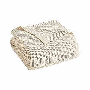 INK+IVY Bree Knit Throw Blanket for Bed, Sofa, and Couch, Lightweight, Breathable, Soft & Cozy Summer Blanket, Full/Queen (90 in x 90 in), Ivory