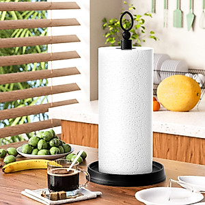 KASUNTO Paper towel holder (with heavy weighted base)Steel Paper towel holder countertop，Black paper towel holder for Kitchen Countertops, Bars & Dining Tables,Fits Standard & Jumbo Rolls,Matte Black