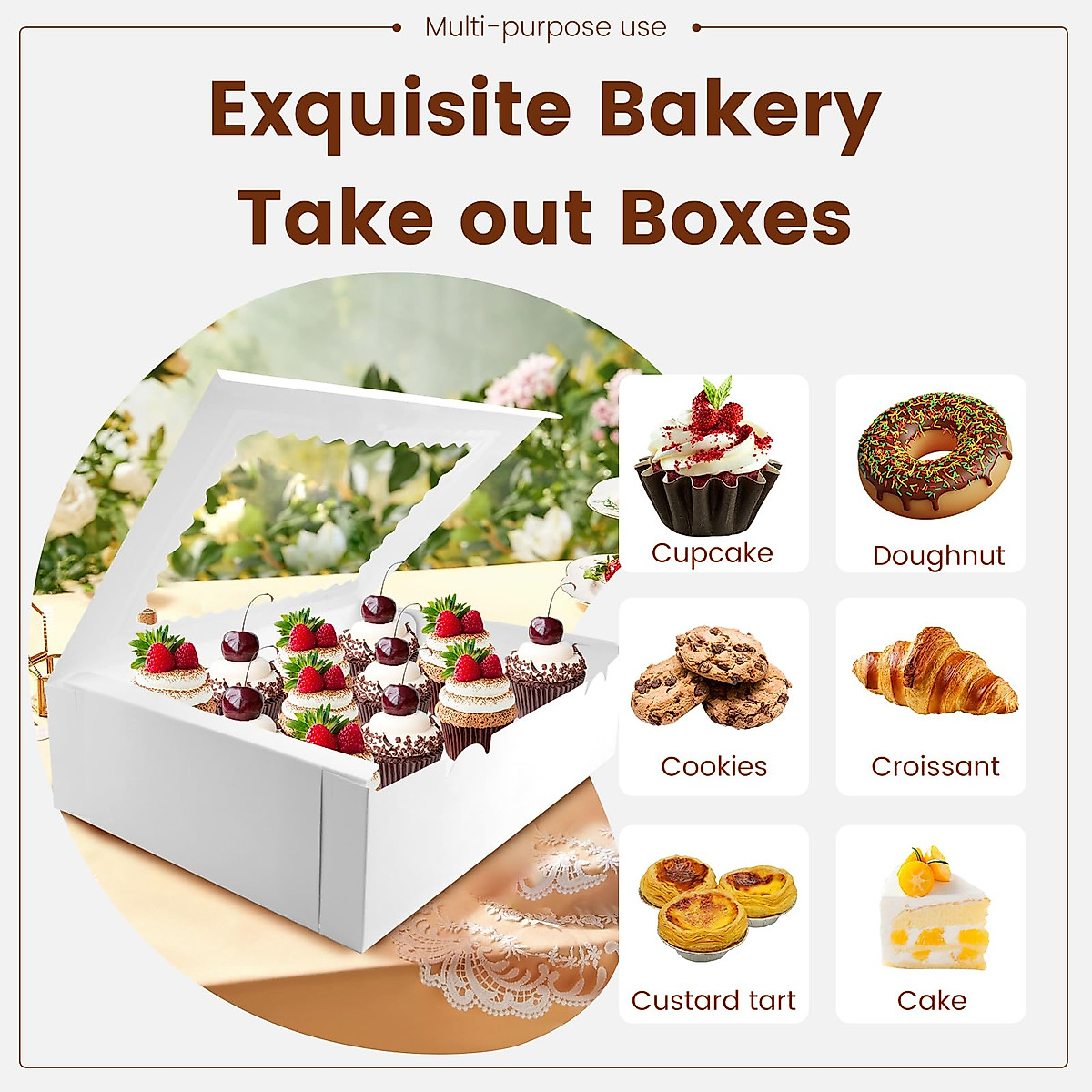 Luck.WH 12PCS Cupcake Boxes 12 Count Cupcake Container with Window White Cupcake Holder Holding 144 Cupcakes for Birthday Holiday Party Bakery Supplies(12.8"x 9.84"x 3.54")