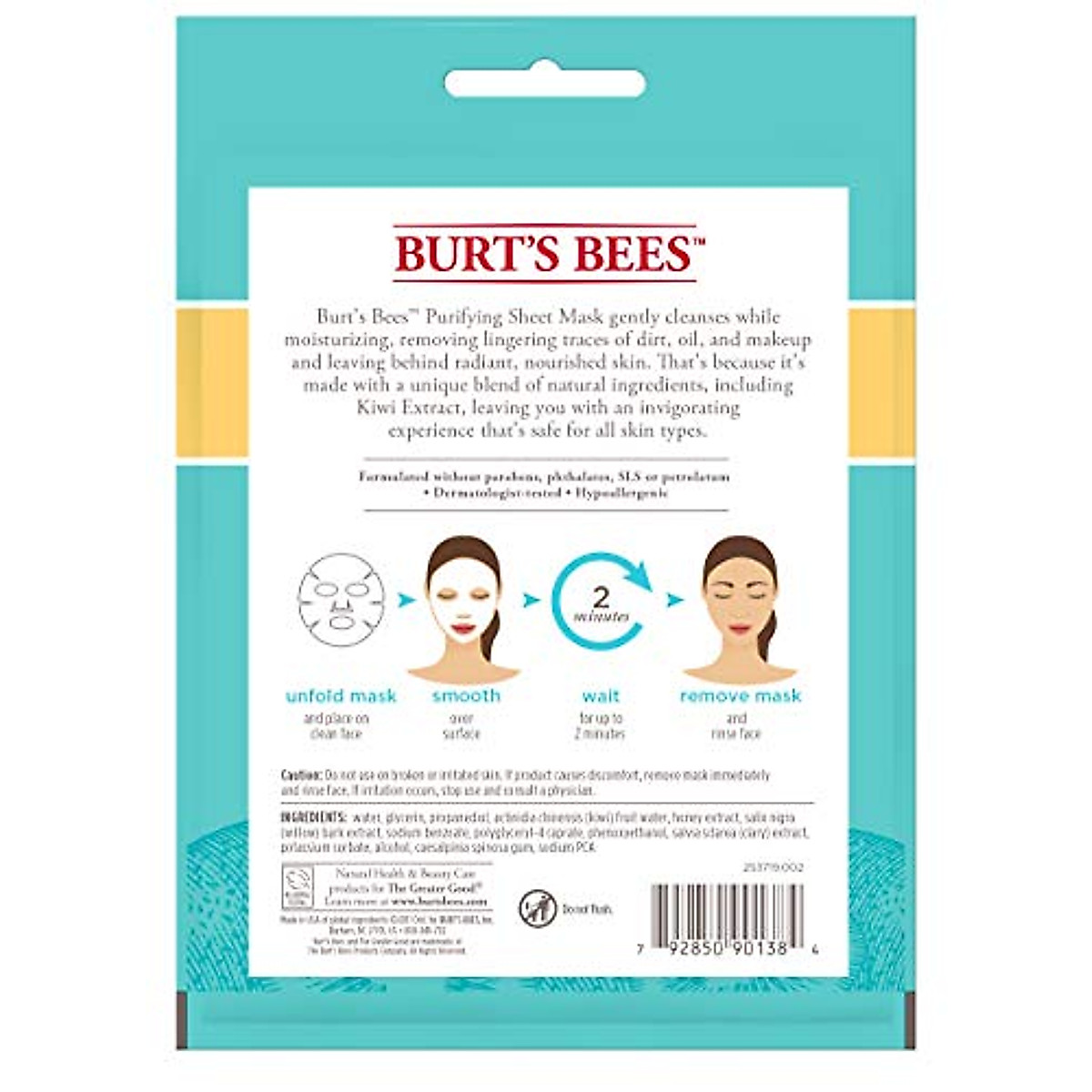 Burt's Bees Purifying Sheet Mask With Kiwi Extract Mask, 0.33 Ounce