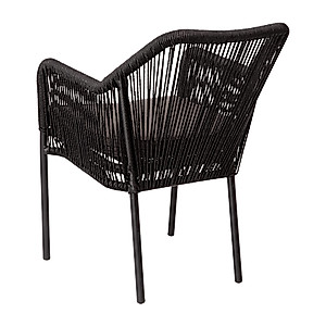 Flash Furniture Kallie Set of 2 Indoor/Outdoor Stacking Club Chairs with Arms - UV Resistant Woven Black Seat & Back - Gray Zippered Cushions - Black Aluminum Frame