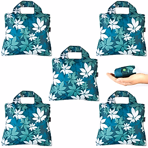 Envirosax Reusable Grocery Bags- Pack of 5 Botanica Foldable Quality Shopping Tote Bag, Eco-Friendly Polyester Washable. Multi Use - Shopping, Travel, Arts, Crafts or Beach