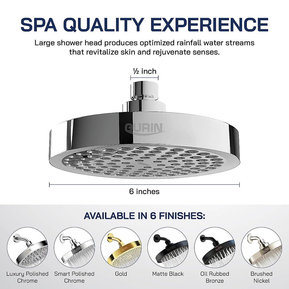 GURIN Shower Head High Pressure Rain, Luxury Bathroom Showerhead with Chrome Plated Finish, Adjustable Angles, Anti-Clogging Silicone Nozzles (2.5 GPM)