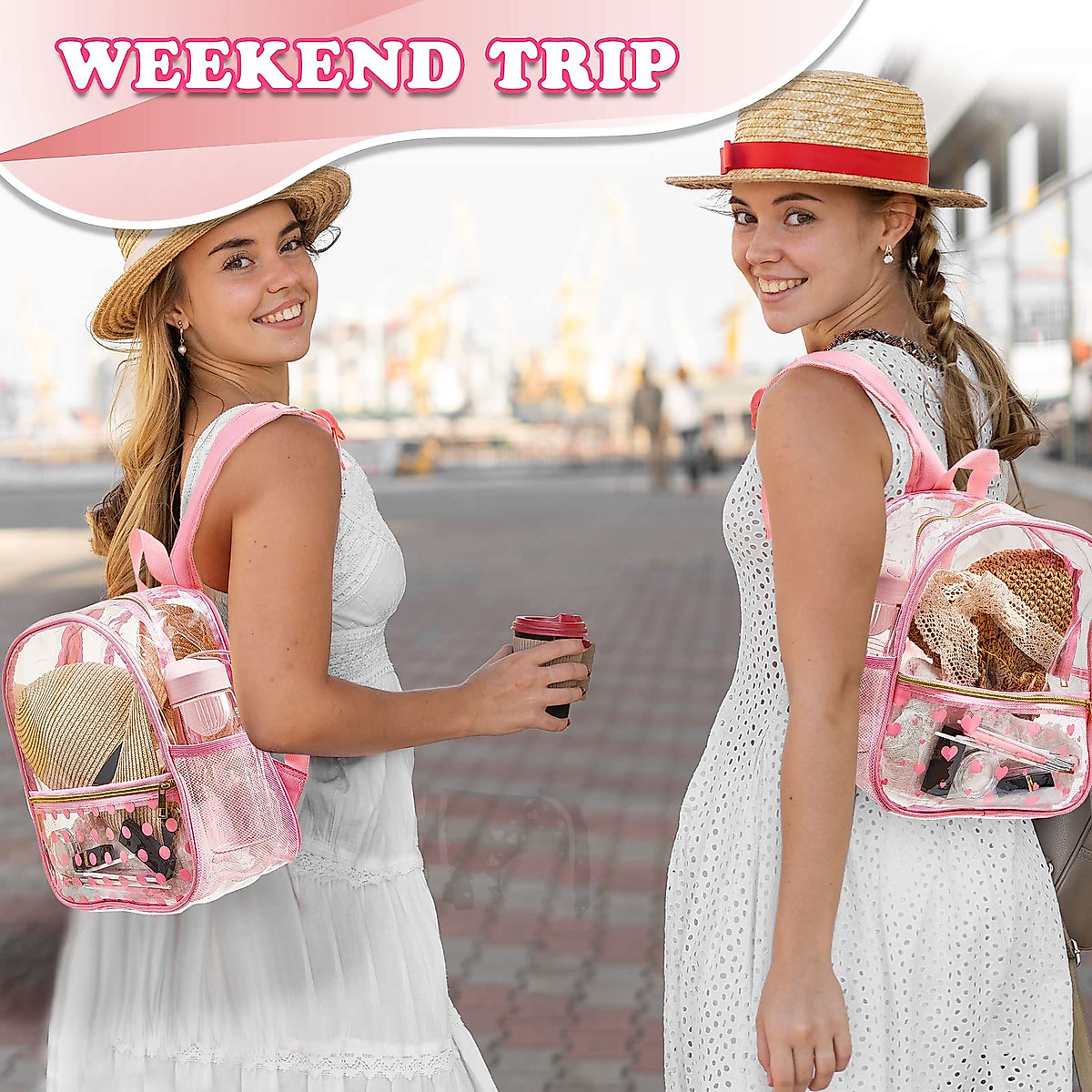 2 Pcs Pink Clear Backpack Stadium Approved Backpack Set 12 x 12 x 6 Inch Transparent Mini Backpacks See Through Backpacks for Stadium, Concert, Sports, School