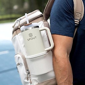 SPOUT 40 oz Tumbler With Handle And Straw, Insulated Stainless Steel Water Bottle With Straw - Travel Mug | BPA Safe Tumblers | Iced Drinks, Water, Cold/Hot Coffee - Cupholder Friendly - Cream