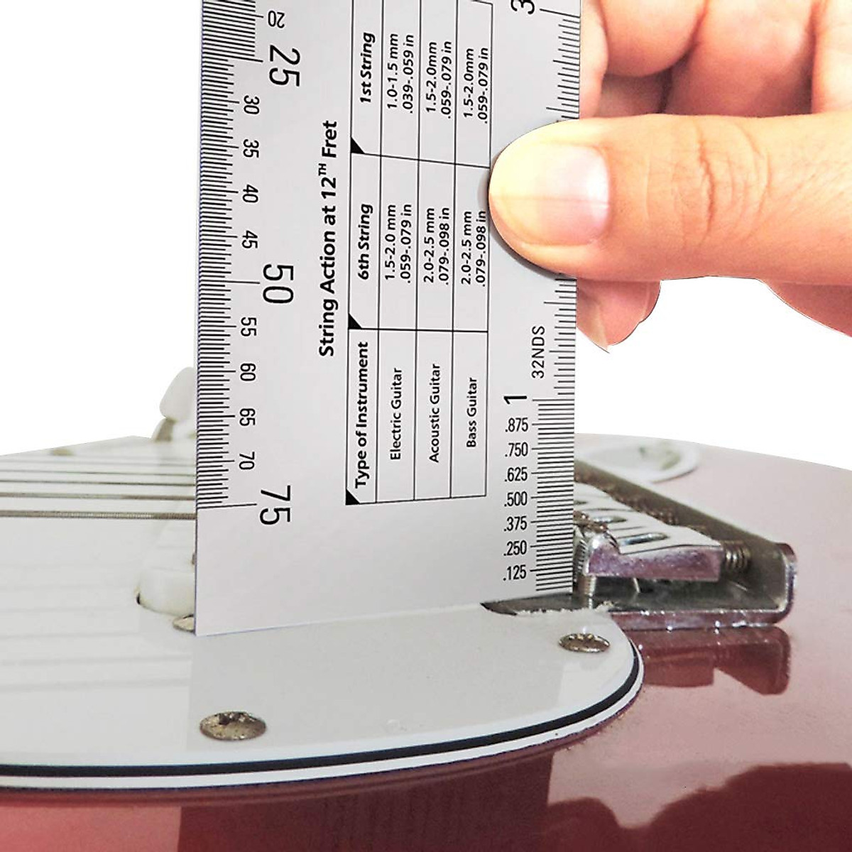 Alnicov Stainless Steel String Action Ruler Guitar Setup Gauge Luthier Measuring Tool with User Guide for Electric, Acoustic Bass Guitars