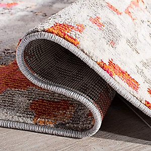 SAFAVIEH Madison Collection 8' x 10' Grey/Orange MAD425H Boho Abstract Distressed Non-Shedding Living Room Bedroom Dining Home Office Area Rug