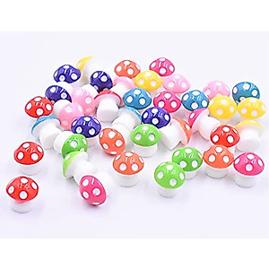 40pcs Assorted Color Cute Mushrooms Miniature Figurines Mini Garden Mushrooms Ornaments Mushroom Model Fairy Garden Miniature Statue Landscape Decoration(Assorted Color,6 dots)