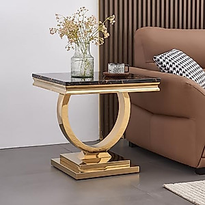 Maotifeys Small Black Marble End Table, Gold Pedestal Base, Mid Century Modern Accent Table for Living Room & Bedroom