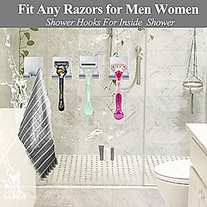 Fotosnow Razor Holder for Shower, Shaver Holder Hanger Wall Adhesive Shower Hooks Stand Stainless Steel Utility Hook Bathroom Kitchen Organizer-4 Packs