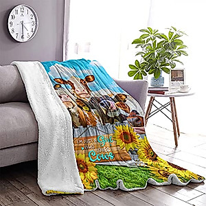 Funny Cow Print Blanket Cute Cow Sunflower Decor Bedding Throw Blanket Gifts for Girl Women Christmas Birthday Valentine's Day Soft Cute Farm Animal Cow Blanket Gifts (COW6,50"x 60")