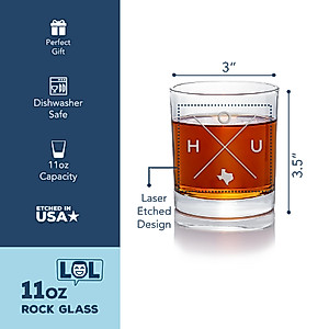HOU Houston Texas Round Rocks Glass - Houston Gift Ideas, Good Gift For Texas Fan, Great Texas Whiskey Glass
