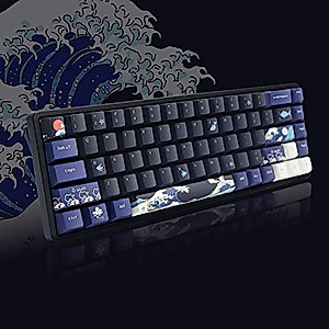 PBT Keycaps 60 Percent, Great Wave Off Kanagawa Japanese Keycaps, DYE-Sub Custom Keycaps Set, Cherry Profile Keycaps for 61/64/66/68 Cherry Gateron MX Switches Mechanical Keyboard, 78 Key Set