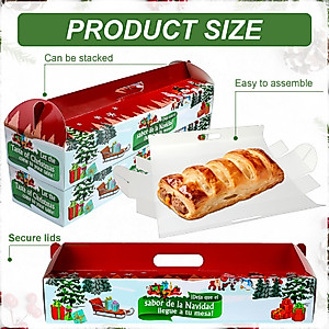 Cholemy Christmas Ham Bread Box Container 18" x 4.75" x 3" Paperboard Baking Bread Bags Non Window Bakery Bag for Holiday Packaging Gift Giving with Handle(50 Pcs)