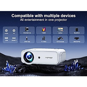 Projector with WiFi and Bluetooth, 5G WiFi 4K Supported Native 1080P 14000L, AGREAGO Portable Outdoor Projector with Screen, Home Theater Projector Compatible with TV Stick/iOS/Android/Win/HDMI/USB