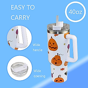 TINVSKQQKJ 40oz Pumpkin Tumbler Double Stainless Steel Insulated Halloween Cup,Stainless Steel Coffee Tumbler with Handle Double Vacuum Leak Proof Travel Coffee Mug Halloween Gifts for Women