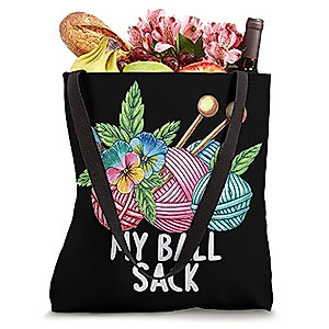 Knitting and Crochet Yarn My Ball Sack Flower Grandma Nana Tote Bag