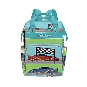 Race Car Personalized Diaper Bag Backpack Tote with Name,Custom Travel Nappy Mommy Bag Backpack
