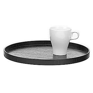 Round Solid Wood Serving Tray Large Tea Coffee Table Snack Food Meals Serving Plate Non-Slip Kitchen Party Bar Server Breakfast Tray with Raised Edges (13inch/33cm) Black