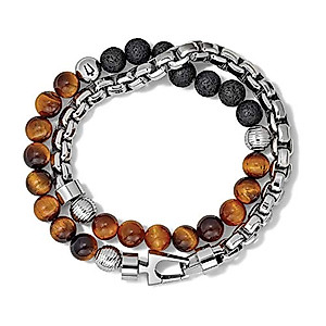 Bulova Jewelry Men's Classic Double-Wrap Box Chain and Beaded Bracelet with Tuning Fork Closure