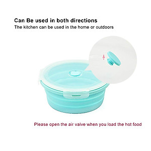 Collapsible Bowls, GLE2016 Silicone Collapsible Food Storage Containers with Lids for Camping, Round Silicone Lunch Containers, Microwave, Dishwasher and Freezer Safe (3, Blue)