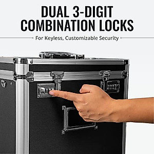 Vaultz File Organizer Box - 14 x 7 x 12.19 Inch Letter Size, Portable Locking Storage Totes with Dual Combination Locks for Filing Office Documents - Black