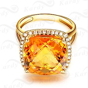 Fashion Women Yellow Citrine Gemstone Diamond Solid 14K Yellow Gold Natural Ring Settings Band Jewelry