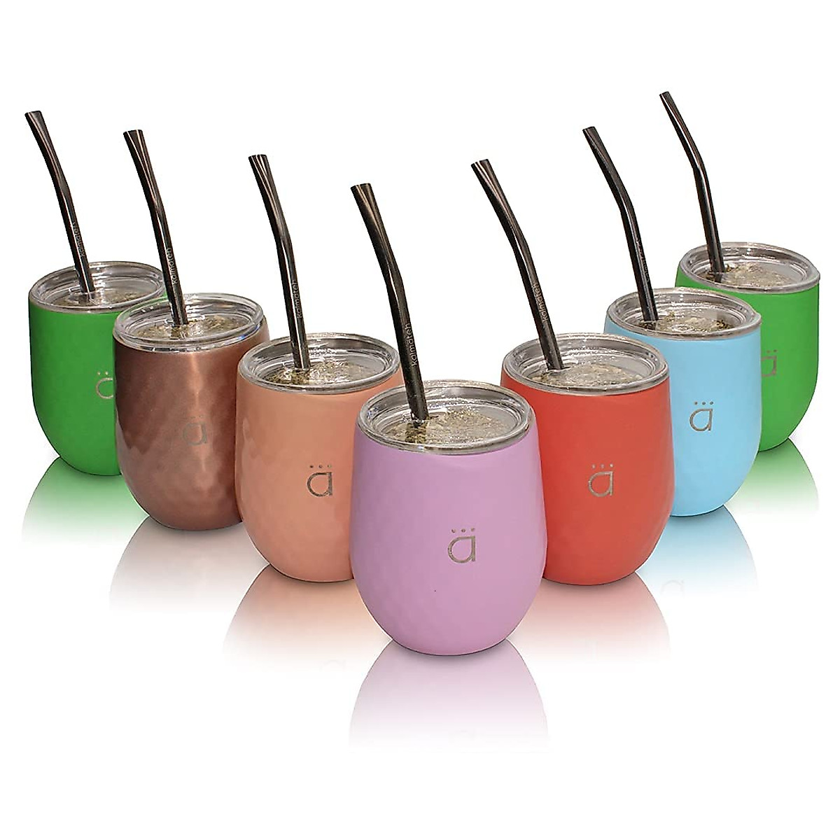 Kalmateh Yerba Mate Gourd - Double Walled Stainless Steel with BPA Free Lid, Bombilla Filter Straw & Bombilla Cleaner -Pastel Pink, 8 oz