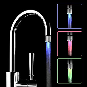 1 Pack 3-Color Temperature Sensitive Gradient LED Water Faucet Light Water Stream Color Changing Faucet Spout Sink Tap Faucet for Kitchen and Bathroom
