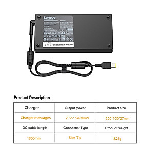 300W 20V 15A Ac Adapter for Lenovo Legion 5 5i 5P 7 7i pro 15 16 17 C7 S7 Y540 Y545 y730 Y740,Slim Tip Gaming Laptop Charger Replacement for ADL300SDC3A GX21F23045 ADL300SLC3A SA10R16956 5A10W86289