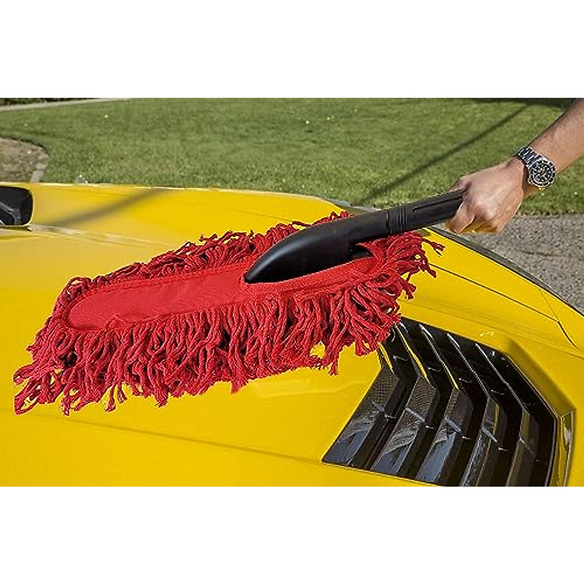 Deluxe Car Duster Large California Style Red Cotton Mop Head Poly Handle