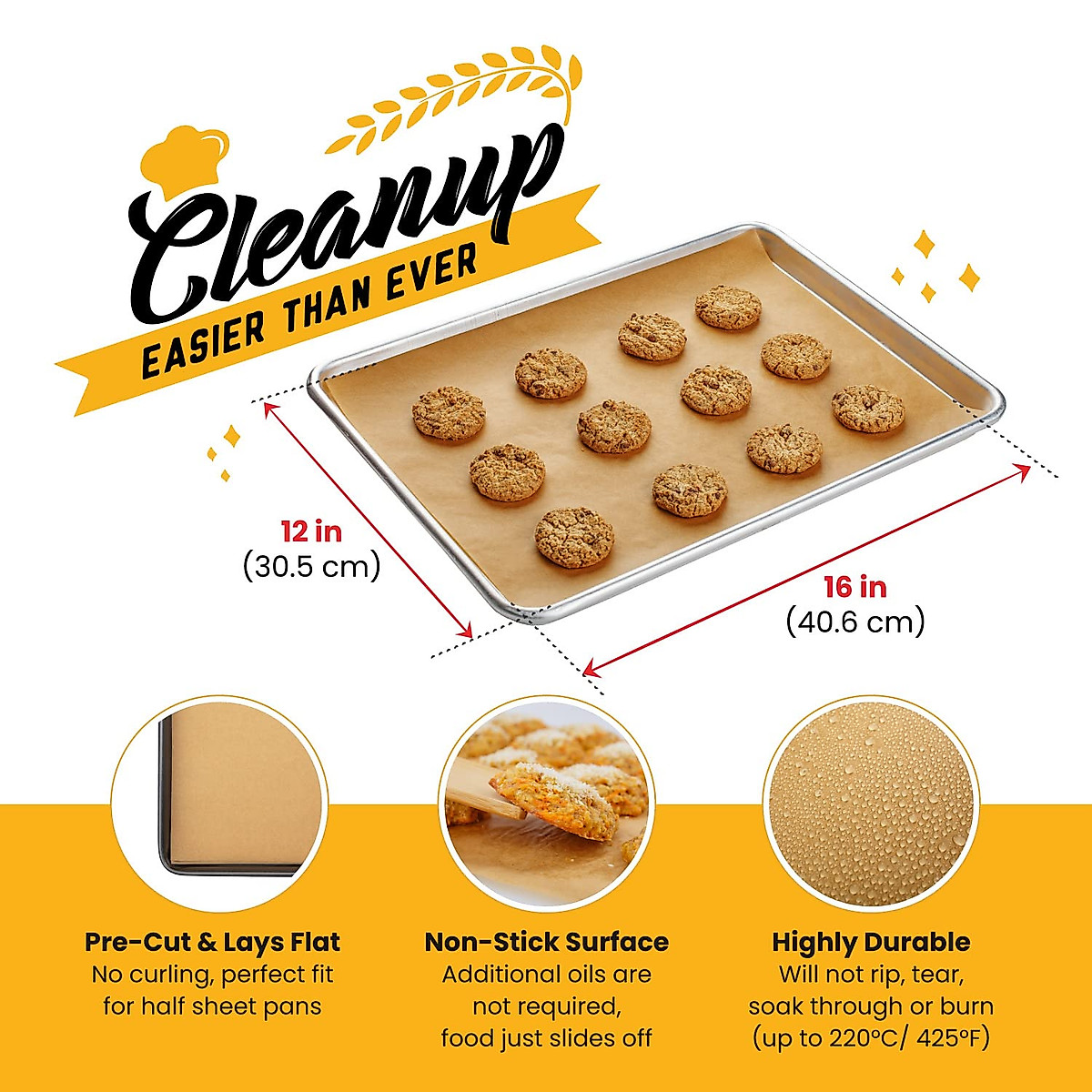 220 PCS Parchment Paper Baking Sheets, 12x16 Inches by Baker's Signature | Precut Non-Stick & Unbleached - Will Not Curl or Burn, Non-Toxic & Comes in Convenient Packaging