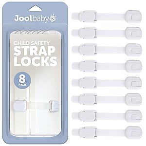Child Safety Strap Locks (8 Pack) Baby Proof Cabinets, Drawers, Fridge, Toilet & Trash Cans – 3M Adhesive Childproof Locks – Jool Baby