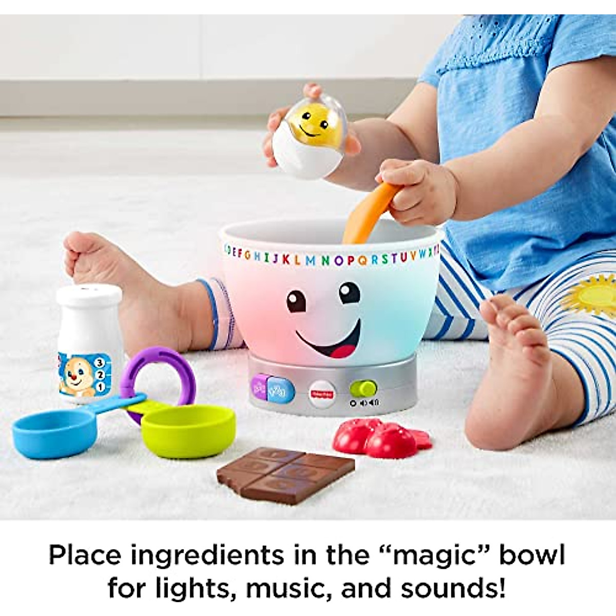 Fisher-Price Laugh & Learn Baby Learning Toy Magic Color Mixing Bowl With Pretend Food Music & Lights For Ages 6+ Months