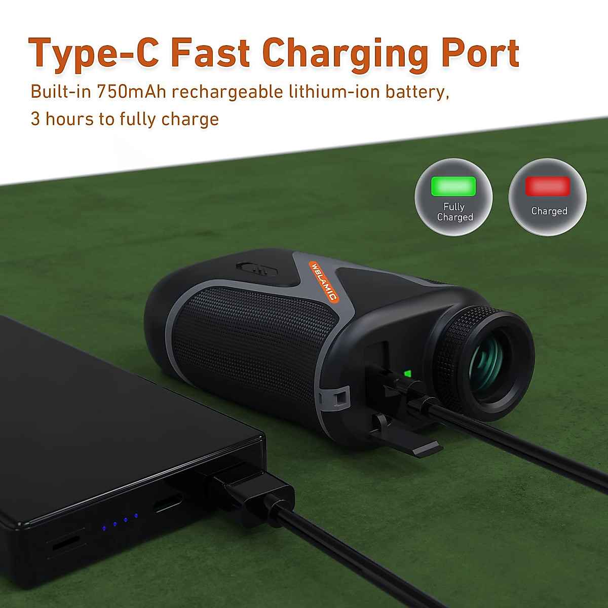 1100 Yards Golf Rangefinder with Slope, WBLAMIC Laser Range Finder for Golfing & Hunting with Flag Pole Lock Vibration, 6X Magnification, Rechargeable, IP54 Water & Dustproof