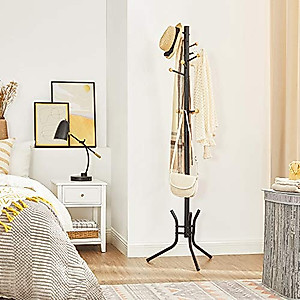 SONGMICS Coat Rack, Freestanding Metal Coat Tree, 11 Hooks with Ball Ends, for Entryway, Bedroom, Living Room, Black URCR028B01